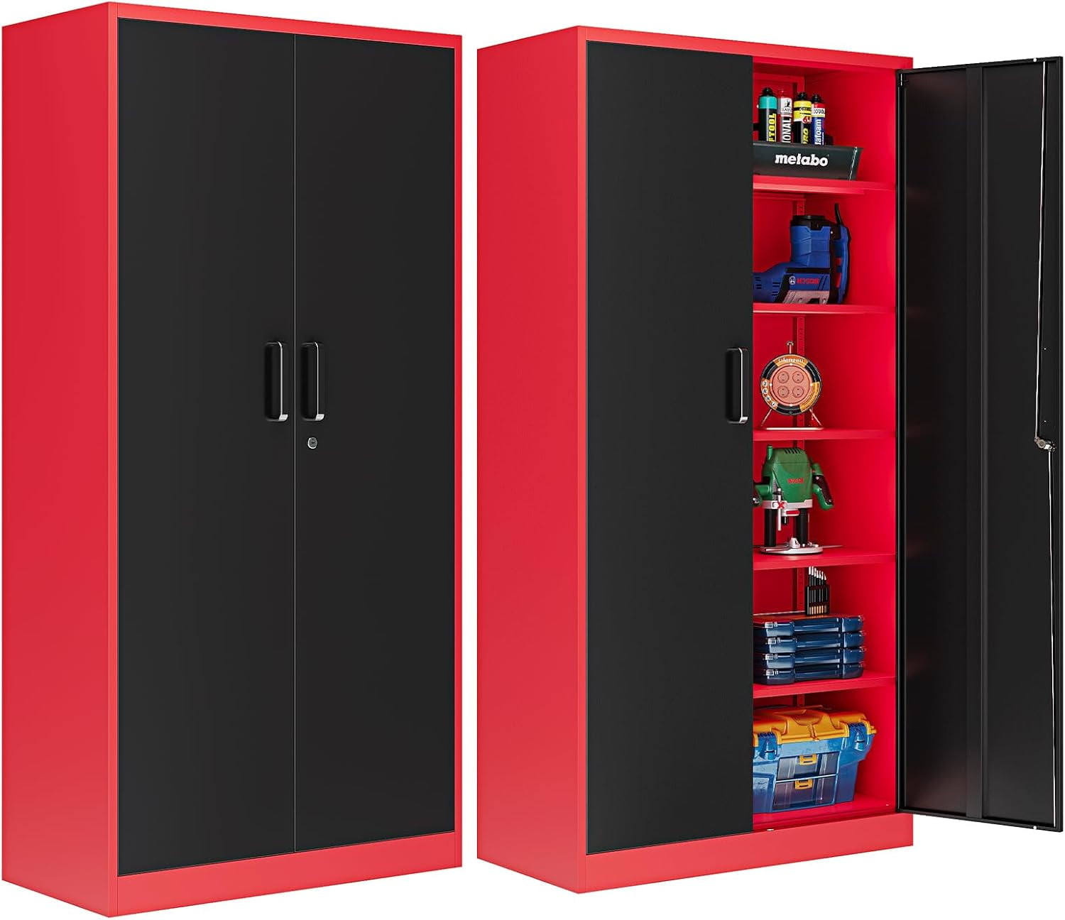 Metal Storage Cabinet with Lock，71'' Garage Storage Cabinet with 5 ...