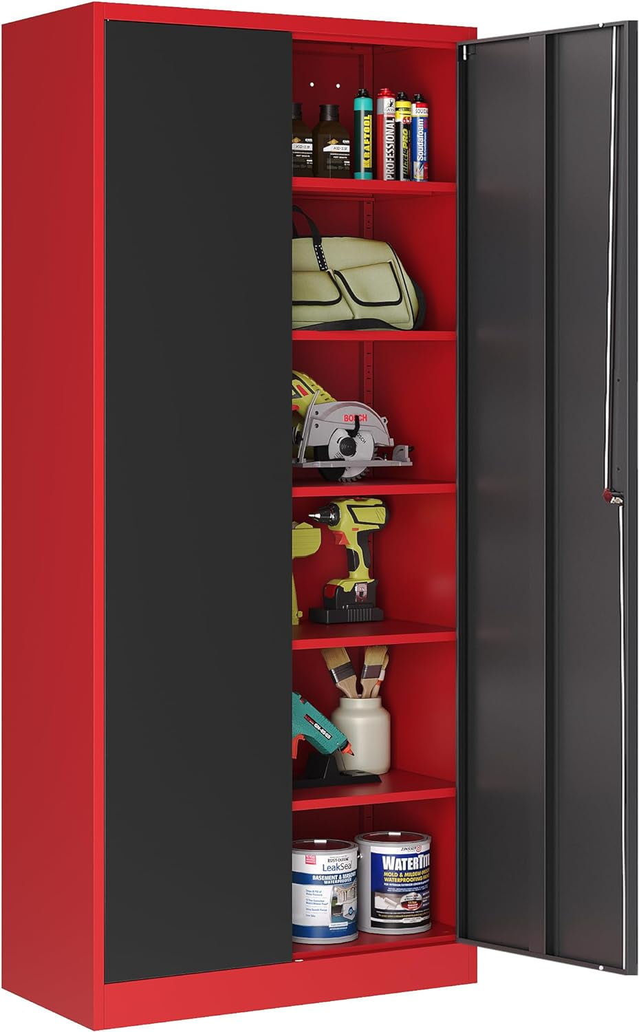 Metal Storage Cabinet with Lock,71 Inch Garage Cabinet with 2 Doors and ...