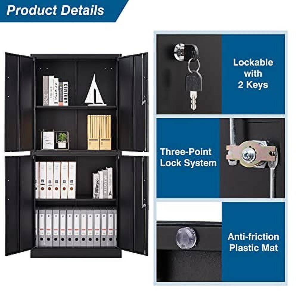 Metal Storage Cabinet with Lock, 71" Tall Steel File Locker with 2 ...