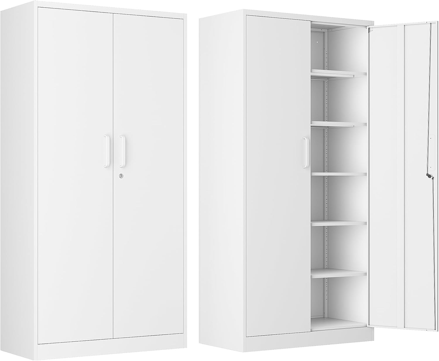 Metal Storage Cabinet with Lock,71" White Garage Cabinet with 2 Doors ...