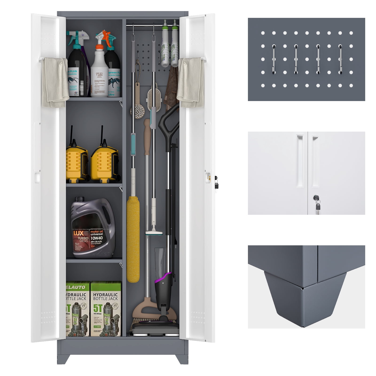 Broom Closet,65" Broom Closet Storage Cabinets with Lockable Door ...