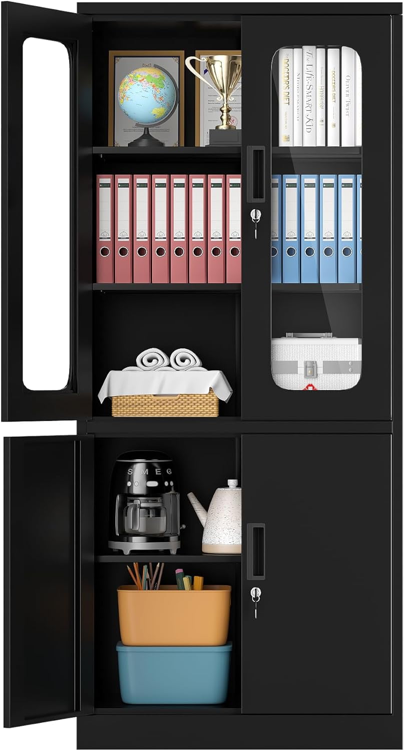 Metal Storage Cabinet with Lock, Black 72" H Tall Office Storage ...