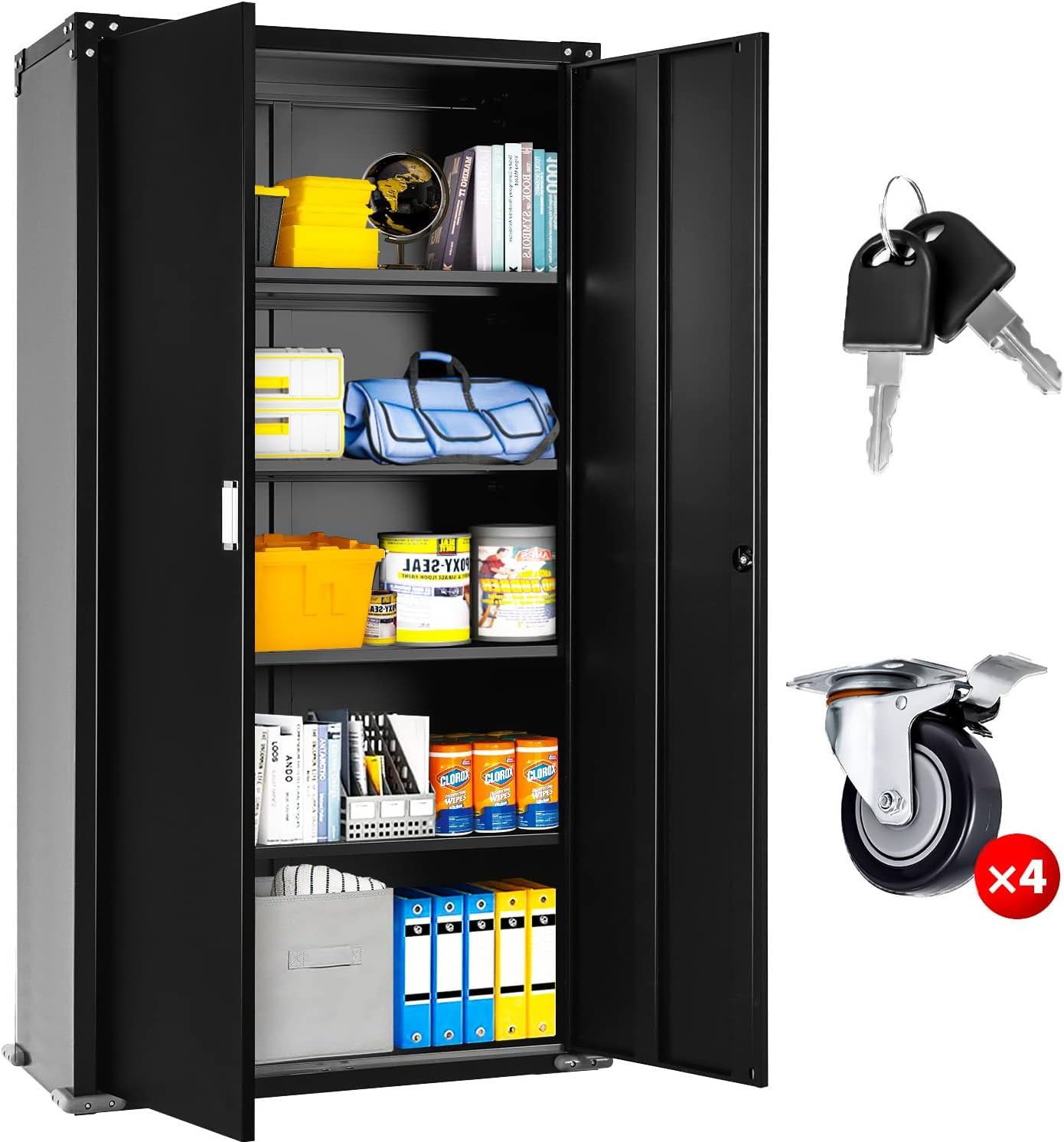 Metal Storage Cabinet with Lock Black Armoire Wardrobe Closet with ...