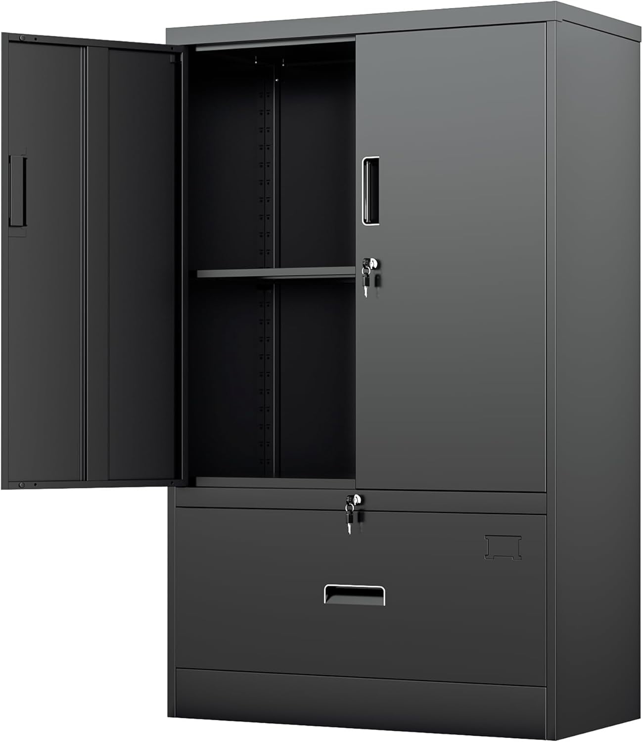 Metal Storage Cabinet with Lock Black Armoire Wardrobe Closet with ...