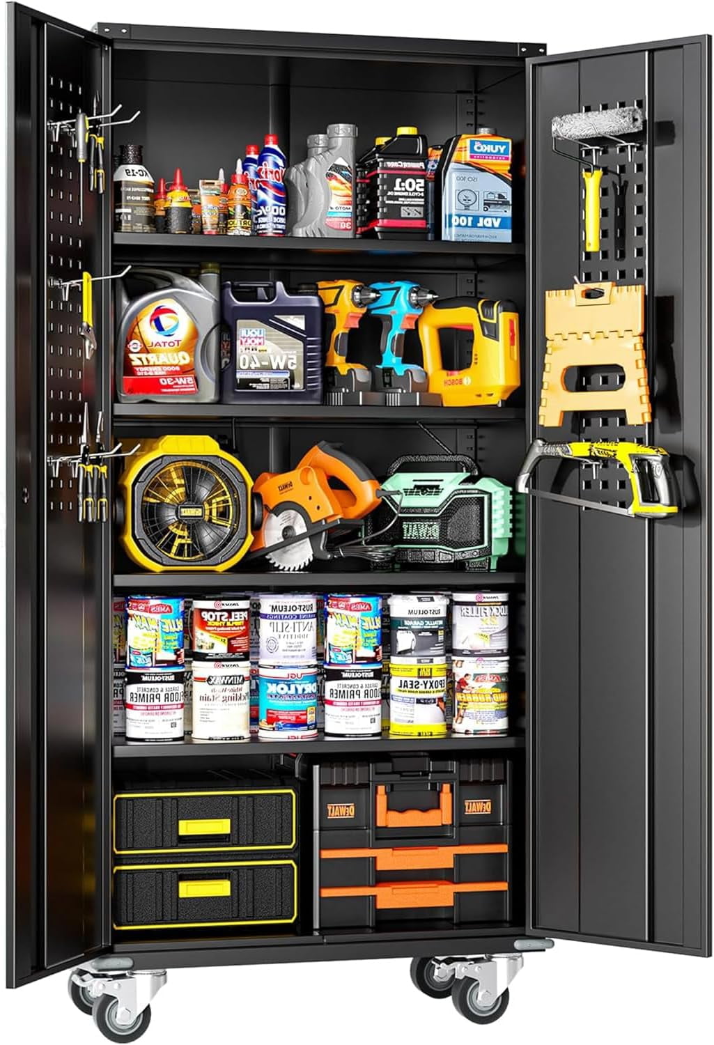 Metal Storage Cabinet with Lock Black Armoire Wardrobe Closet with ...