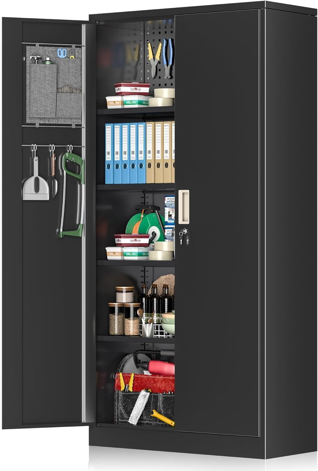 Metal Storage Cabinet with Lock,Black Armoire Wardrobe Closet with ...