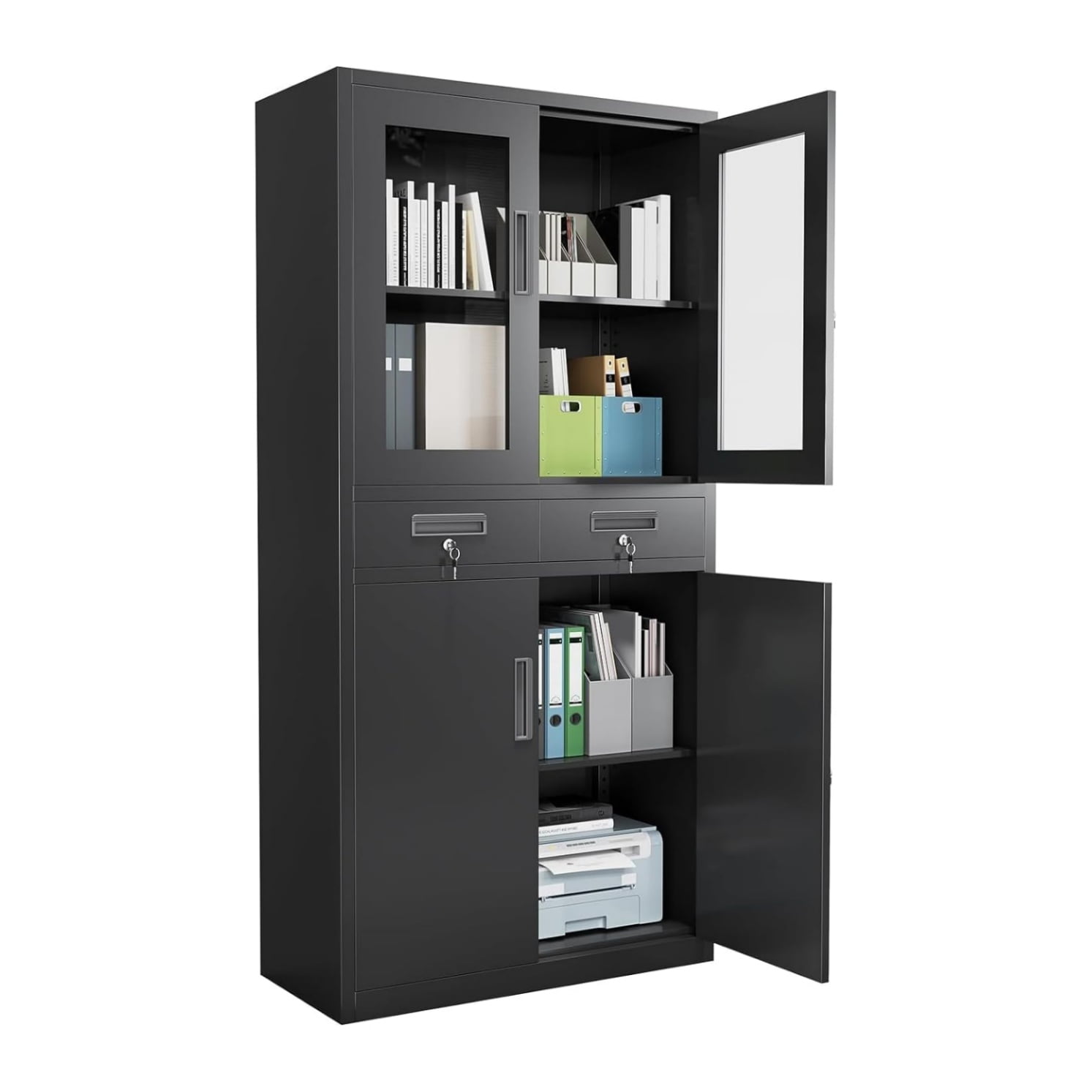 Metal Storage Cabinet with Lock, Locking Storage Cabinet with 2 Drawers ...