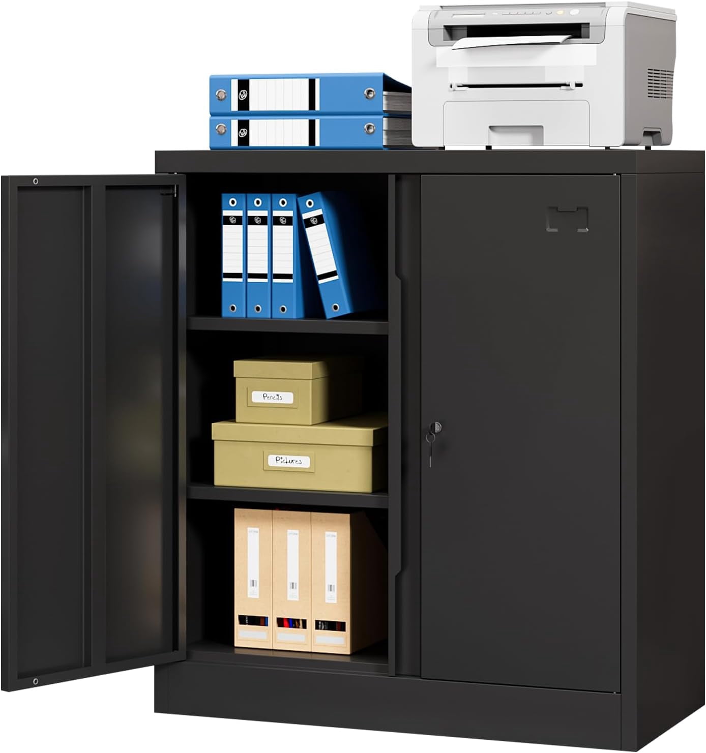 Metal Storage Cabinet with Lock, Small Garage Storage Cabinet with 2 ...