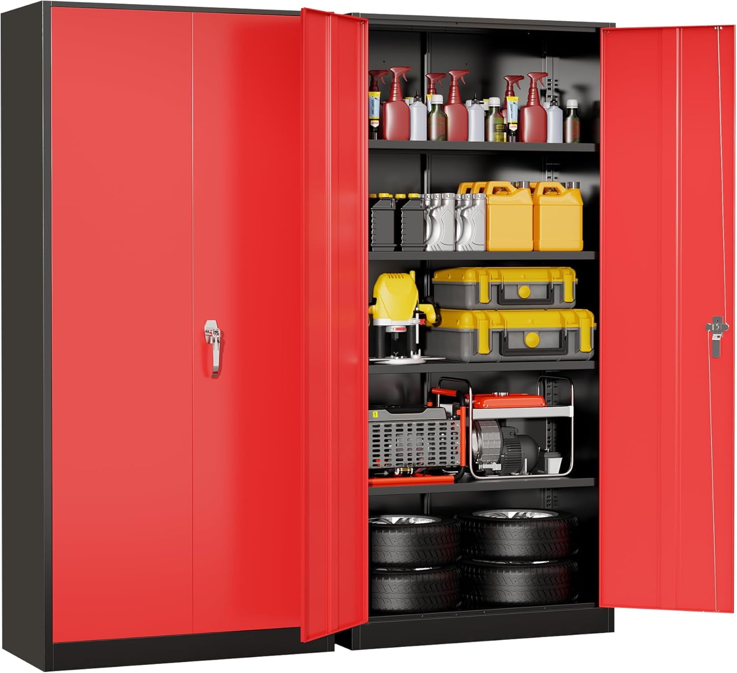 Metal Storage Cabinet with Lock, Tall Garage Storage Cabinet with Doors ...