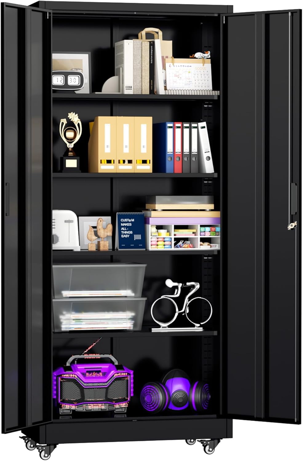 Metal Storage Cabinet with Lock, Tall Garage Storage Cabinet with Doors ...
