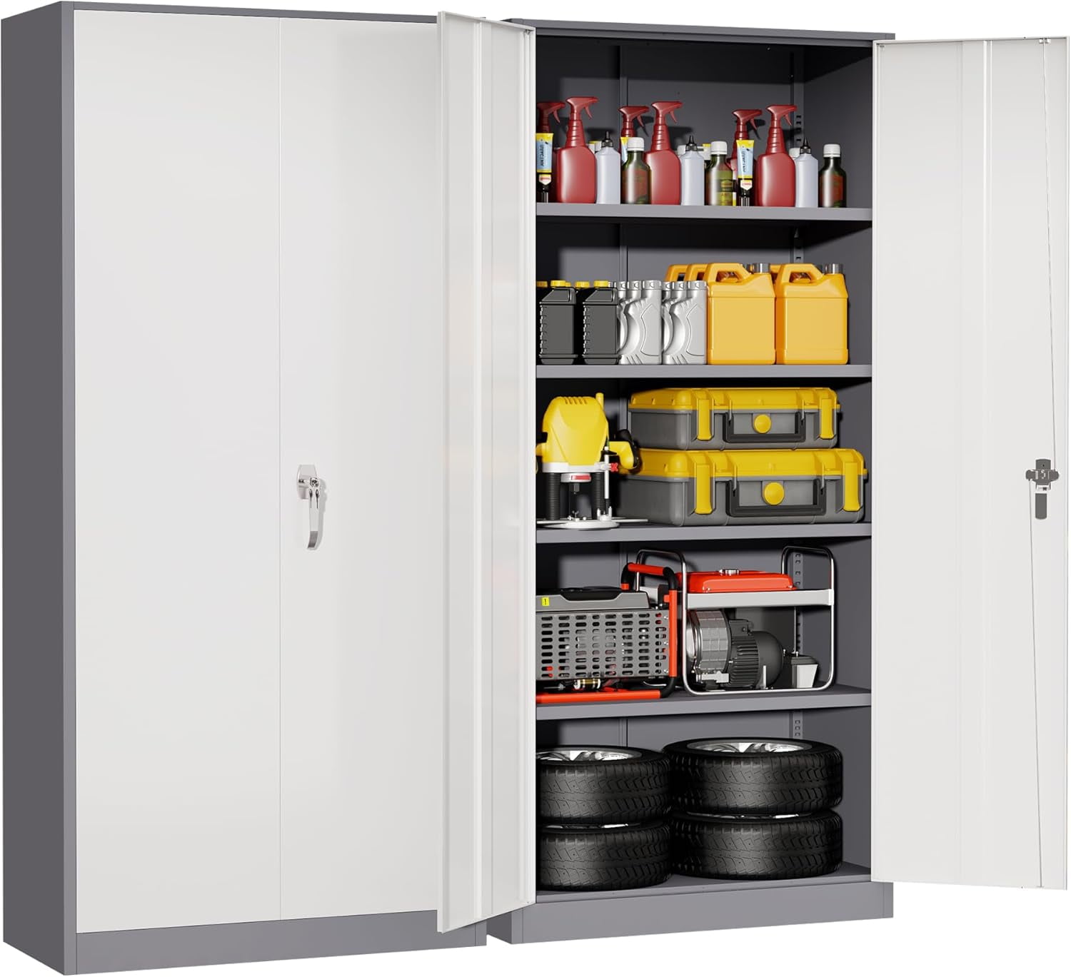 Metal Storage Cabinet with Lock, Tall Garage Storage Cabinet with Doors ...
