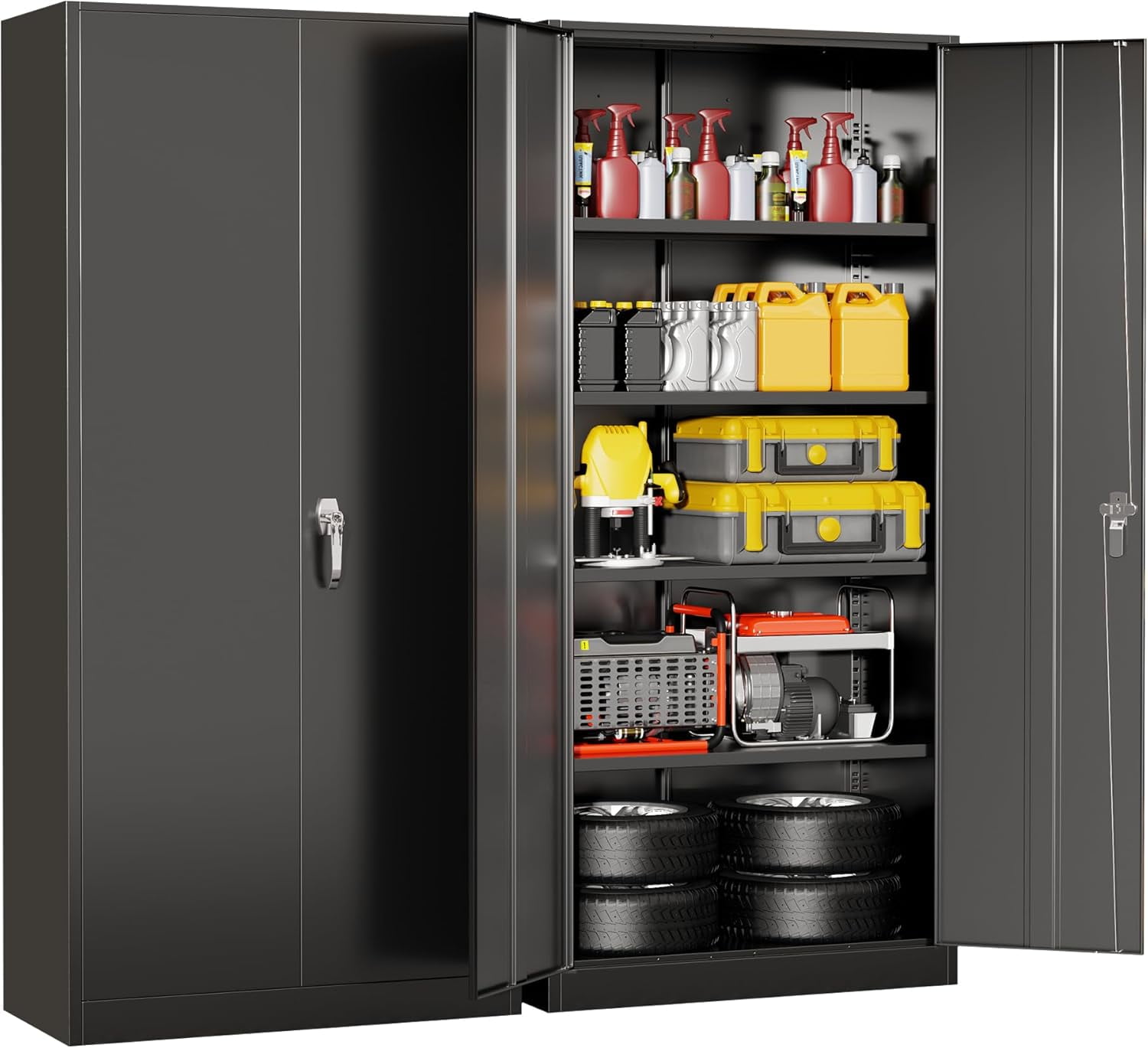 Metal Storage Cabinet with Lock, Tall Garage Storage Cabinet with Doors ...