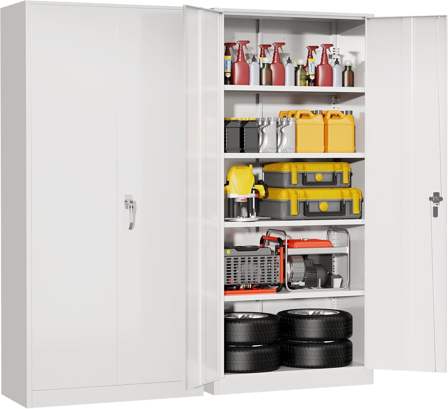 Metal Storage Cabinet with Lock, Tall Garage Storage Cabinet with Doors ...