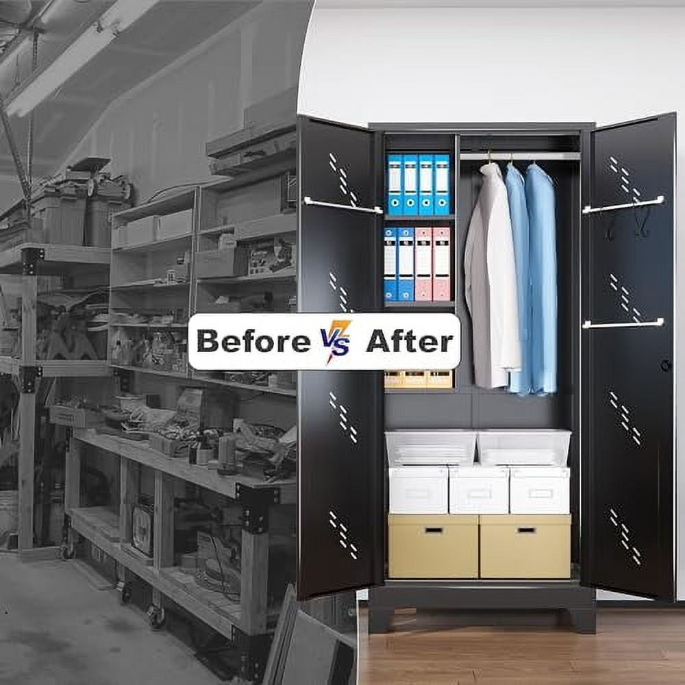 Metal Storage Cabinet with Lockable Doors, 75" Steel Storage Locker ...