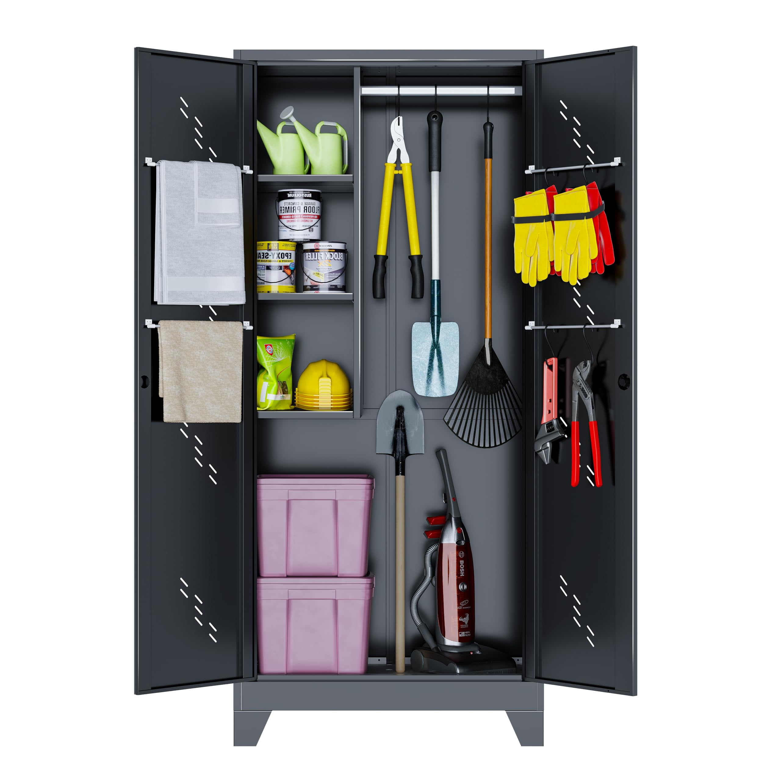 Metal Storage Cabinet with Lockable Doors, 75" Steel Storage Locker ...