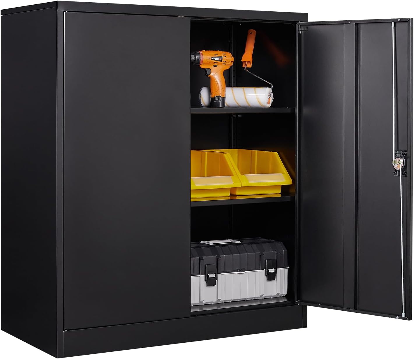 Metal Storage Cabinet, Lockable Storage Cabinet with 2 Doors and ...