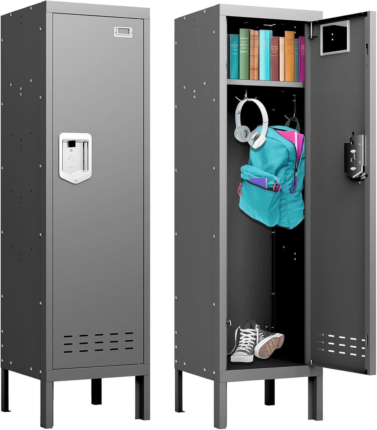 Metal Storage Cabinet, Lockable Tall Steel Locker Cabinet with ...