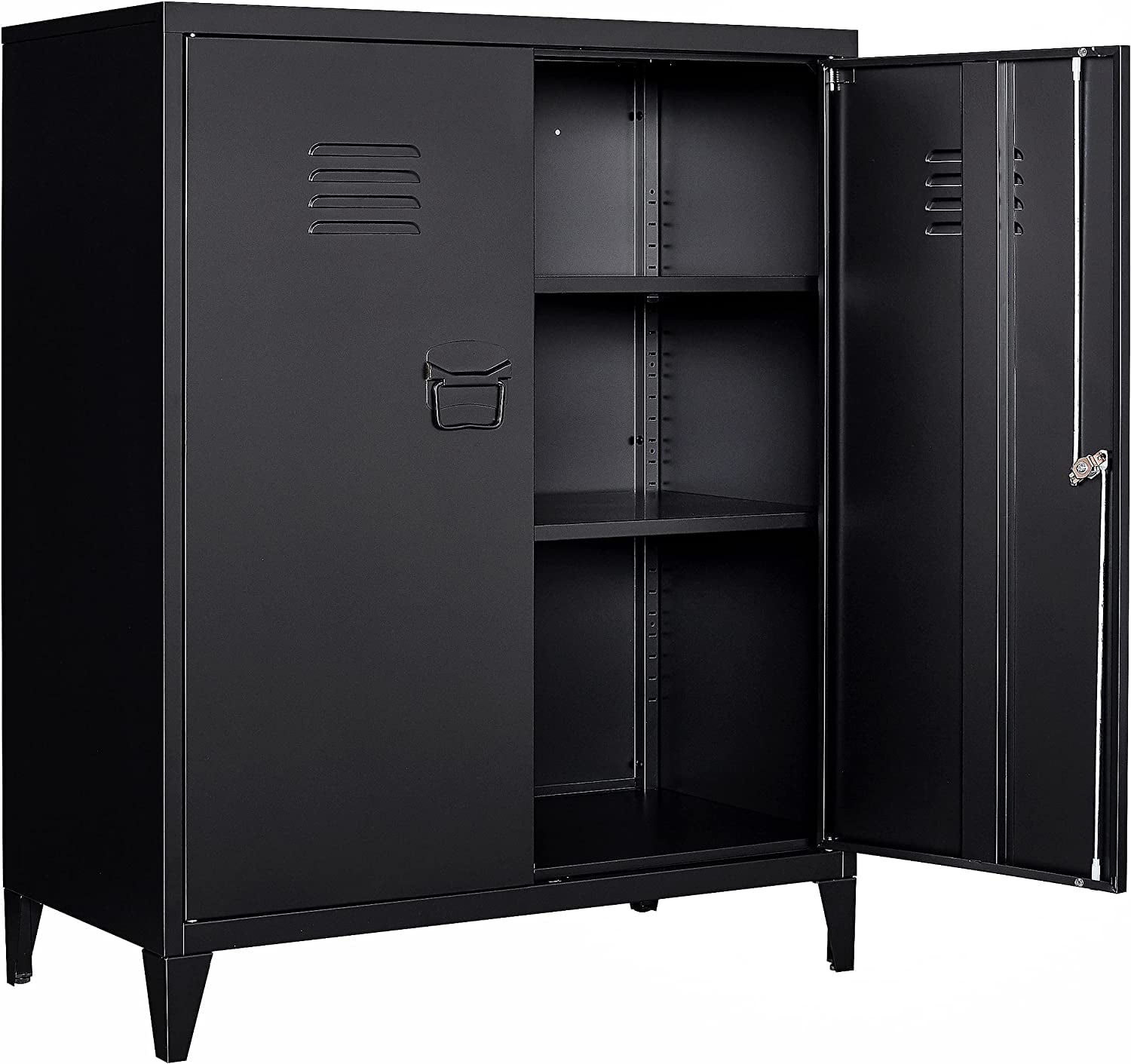 Metal Storage Cabinet Locked Steel Cabinet with 2 Adjustable Shelves ...