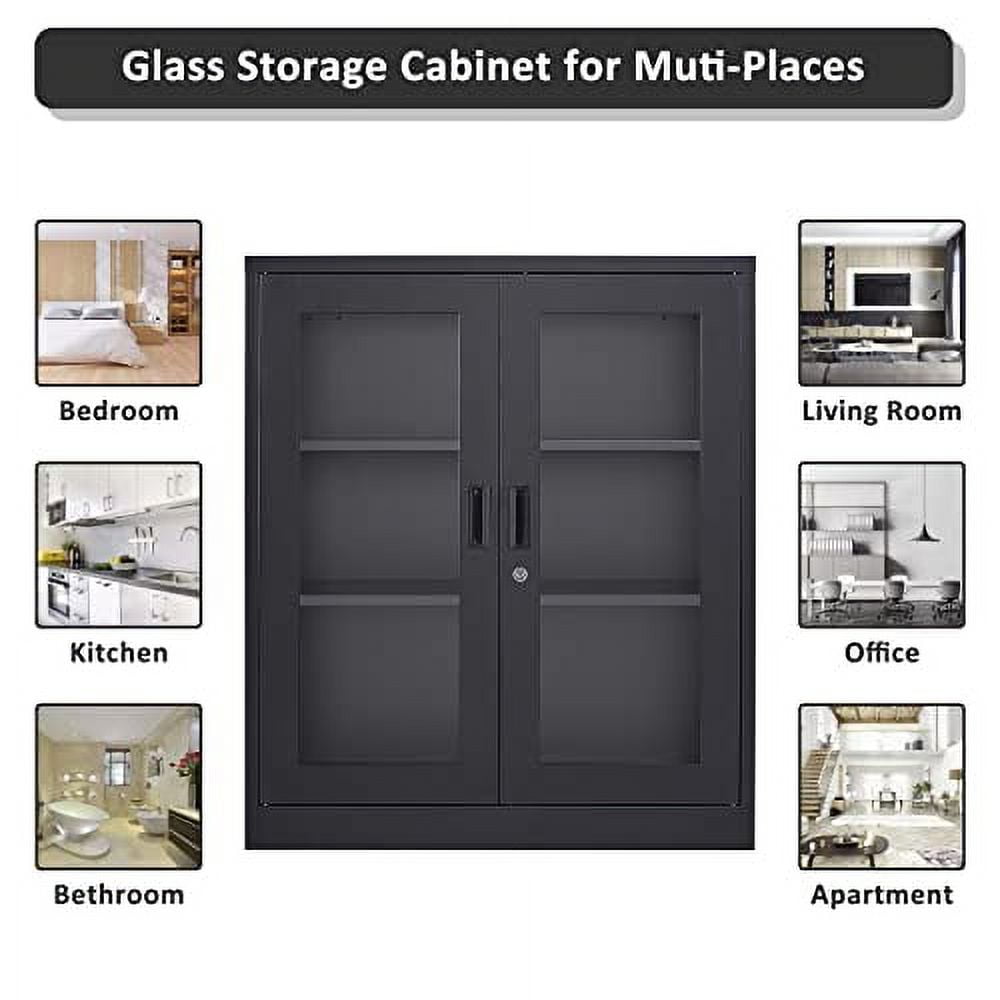 Metal Storage Cabinet Locked Steel Cabinet with 2 Adjustable Shelves ...