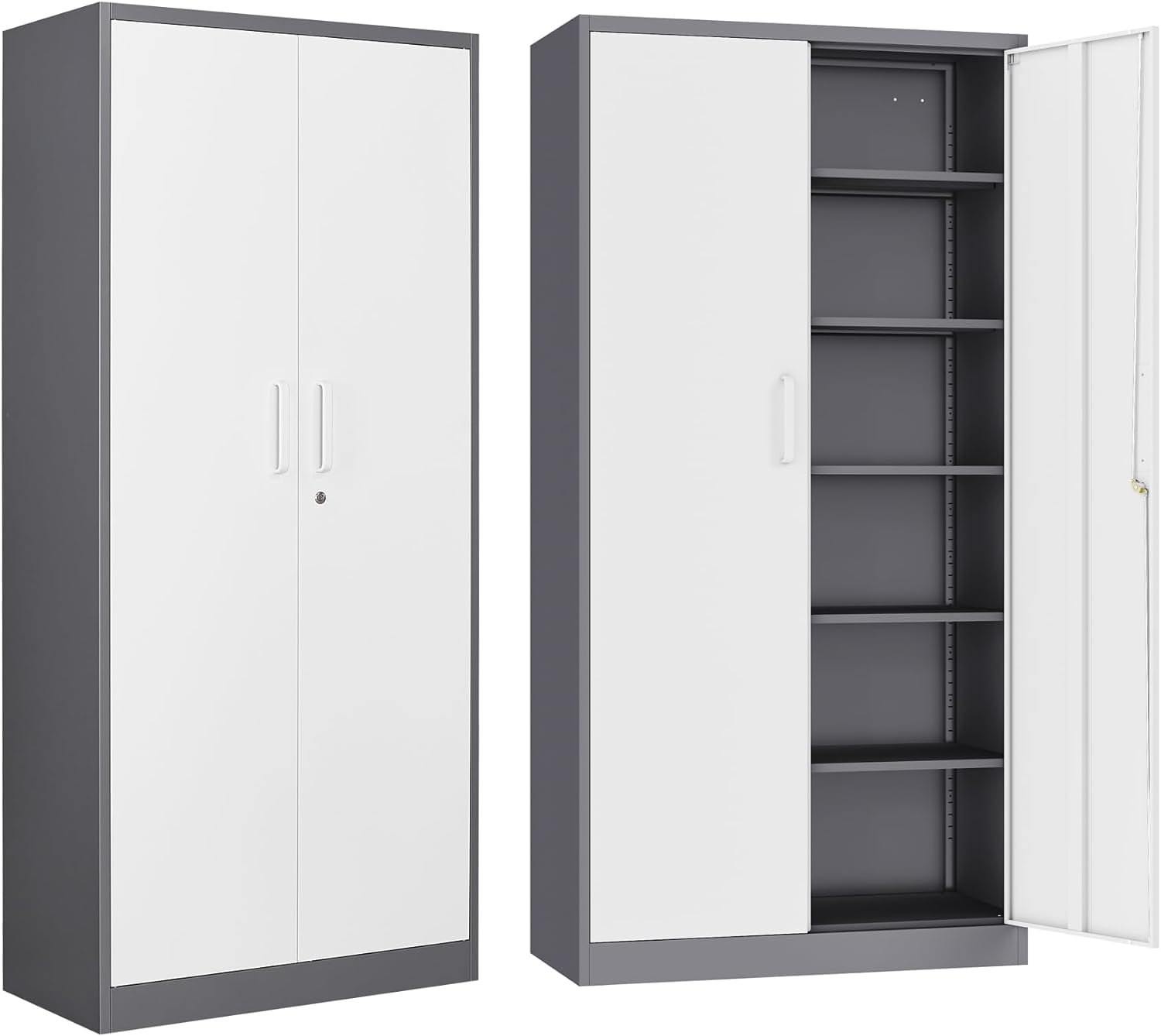 Metal Storage Cabinet Locked Steel Cabinet with 2 Adjustable Shelves ...