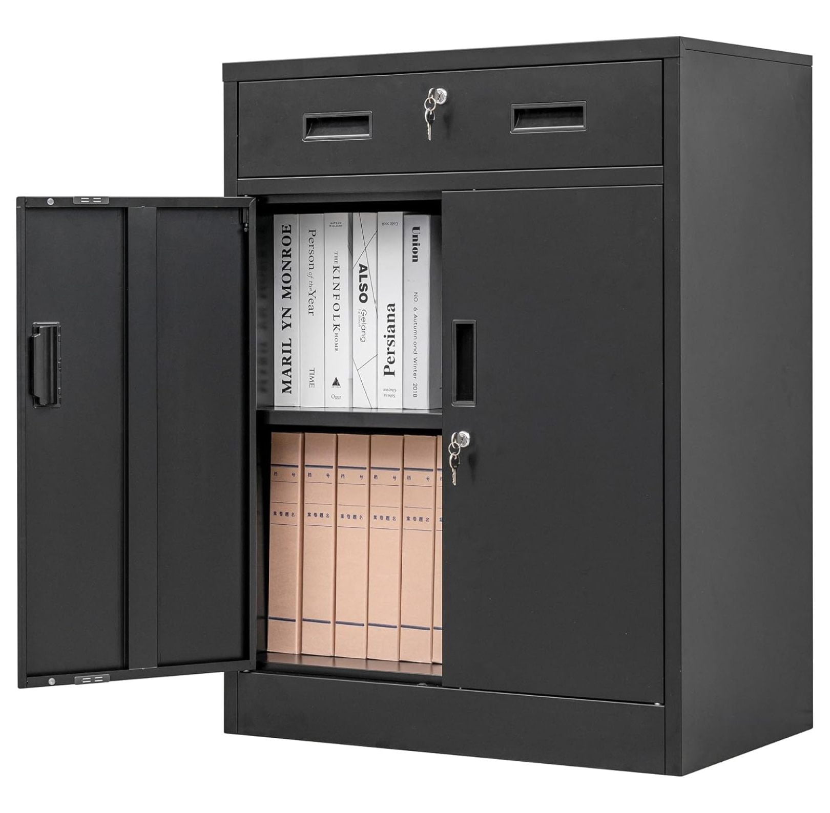 Metal Storage Cabinet, Locking Storage Cabinet with One Drawer and ...