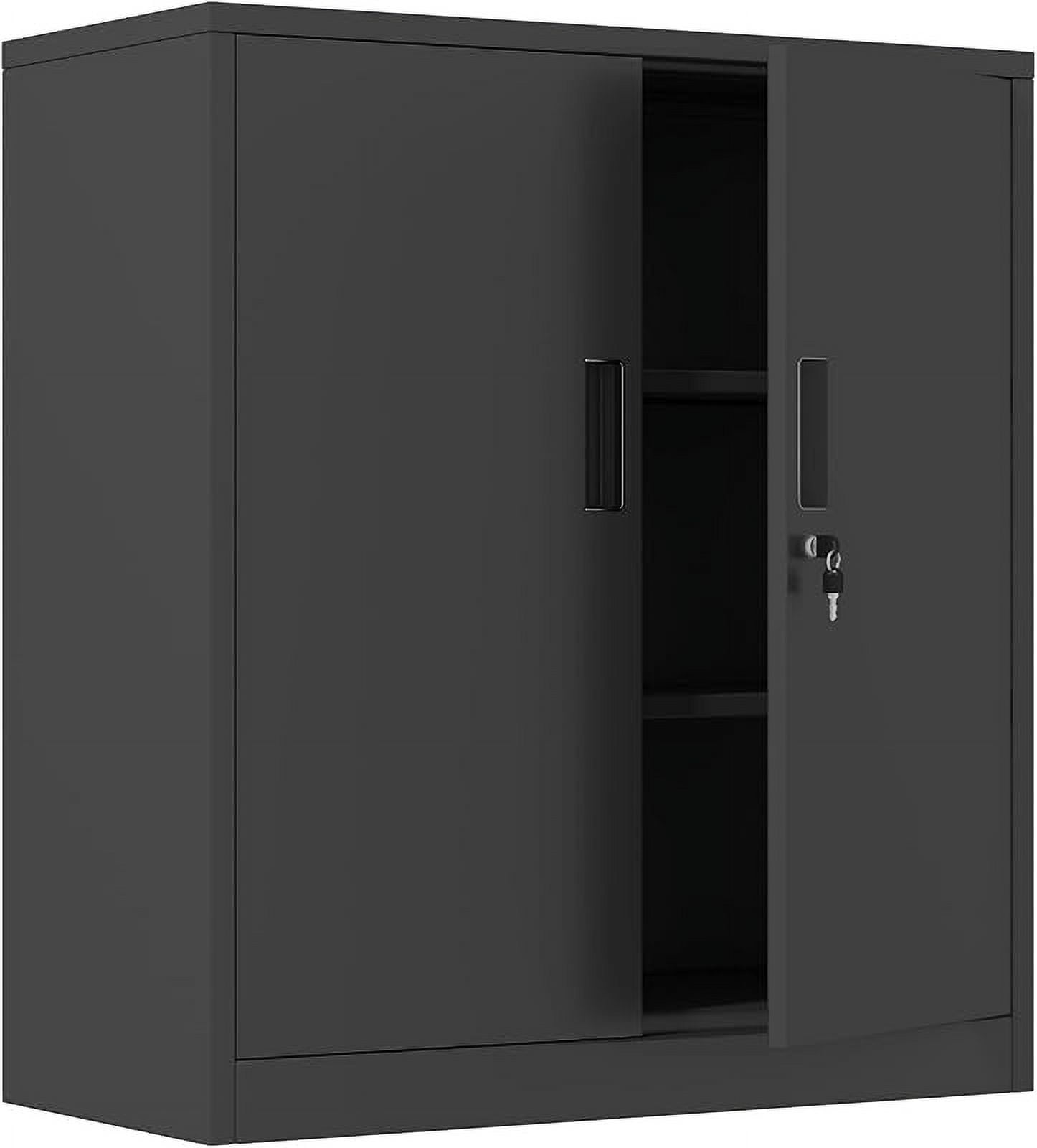 Metal Storage Cabinet with Locking Doors and 2 Adjustable Shelves ...