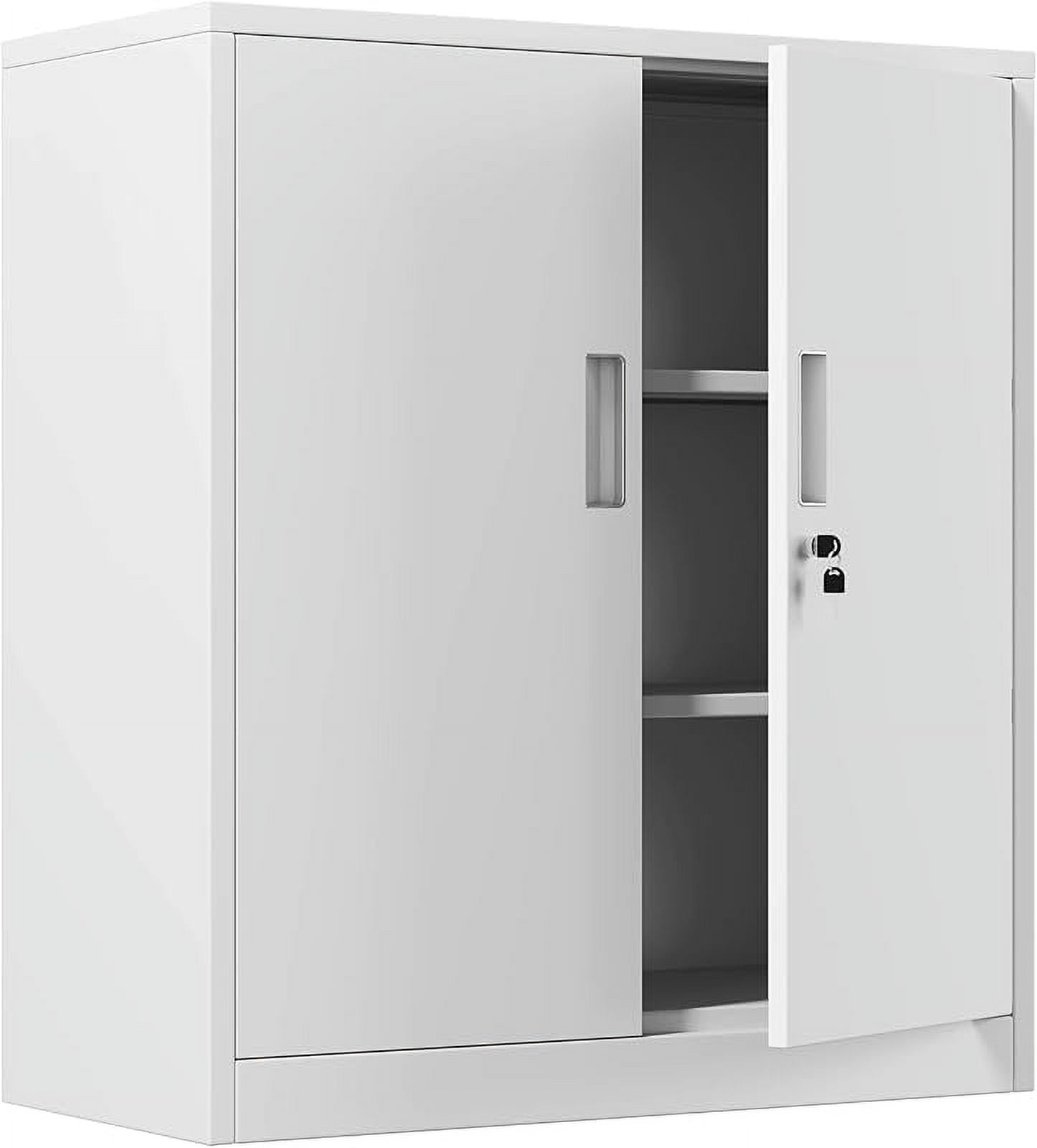 Metal Storage Cabinet with Locking Doors and 2 Adjustable Shelves ...