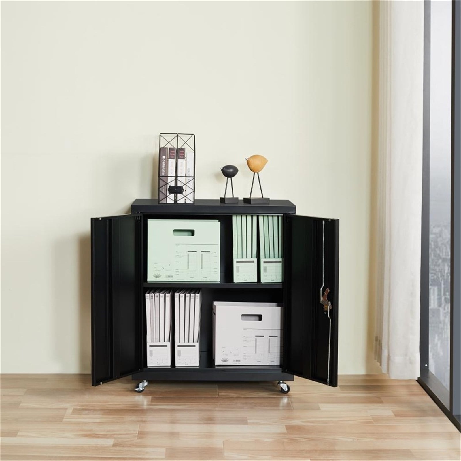 Metal Storage Cabinet with Locking Doors and Adjustable Shelf, Folding ...