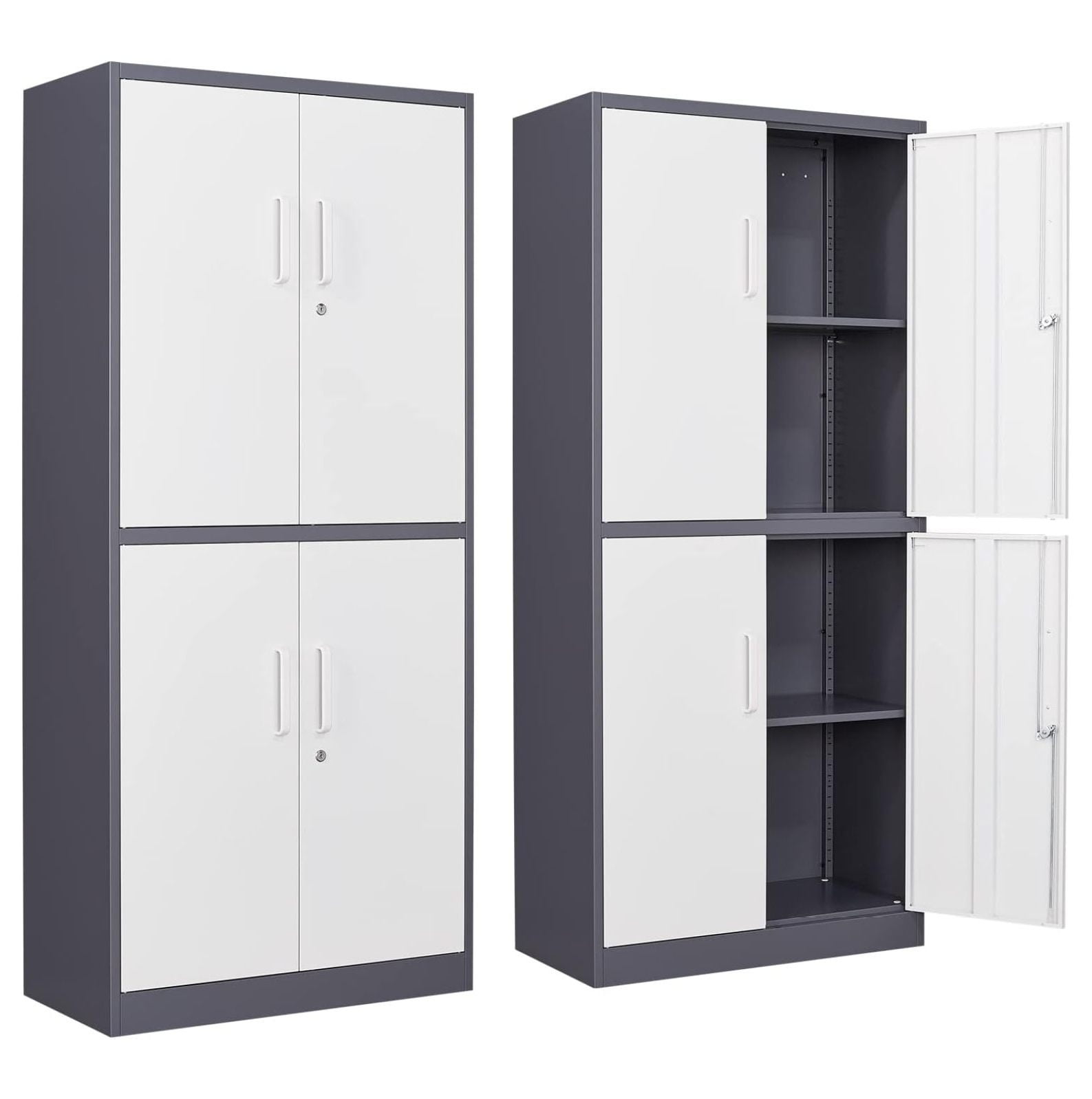 Metal Storage Cabinet, Locking Steel Cabinet with 4 Doors and 2 ...