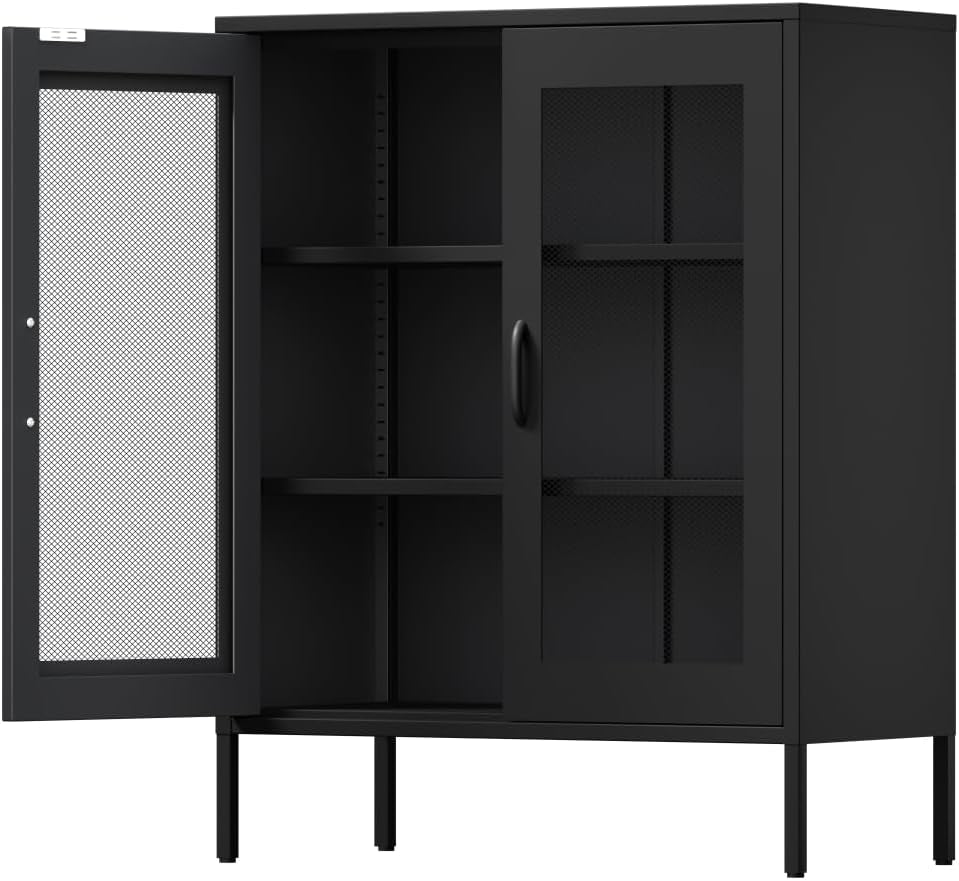Metal Storage Cabinet with Mesh Doors and Shelves,Multipurpose Storage ...