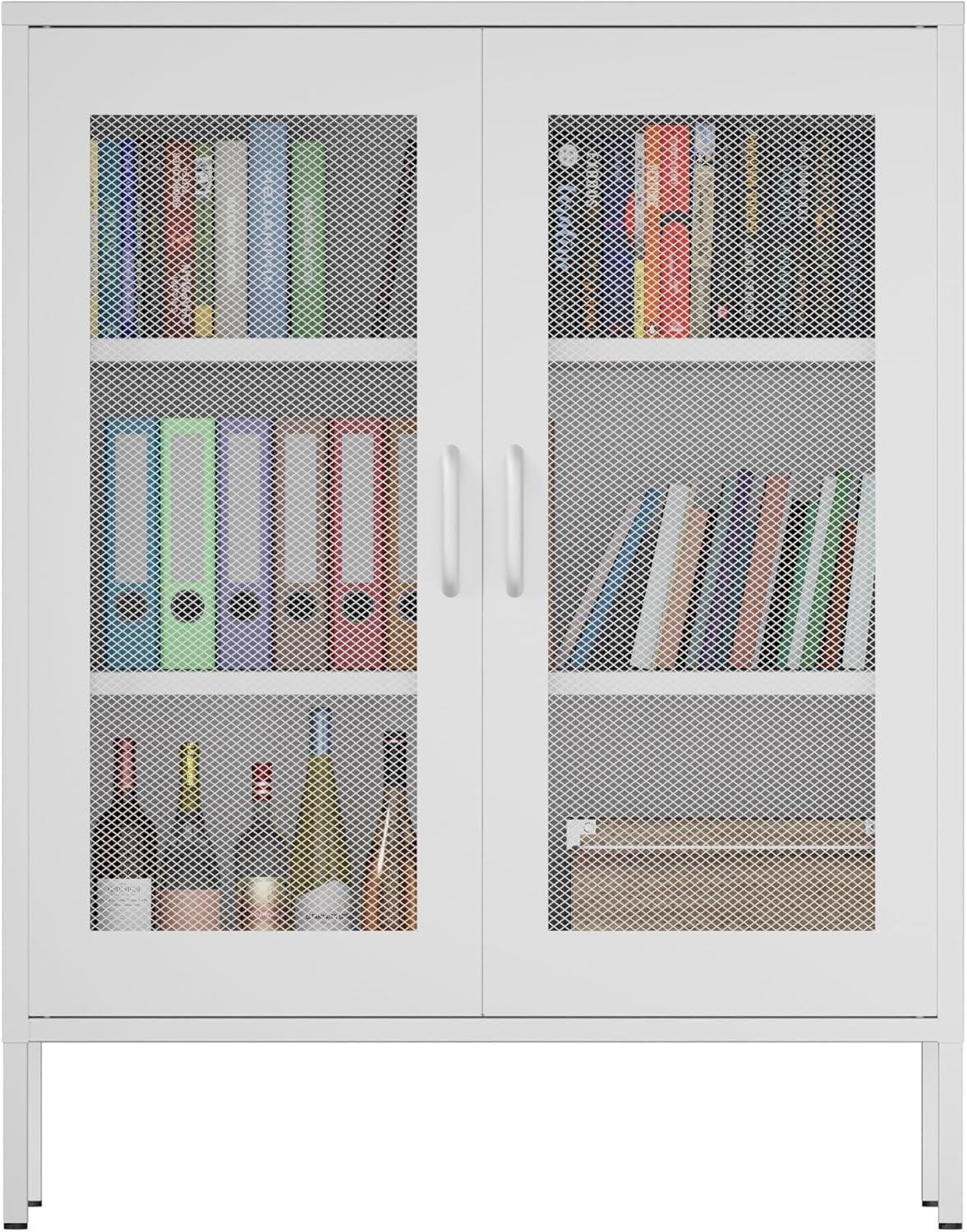 Metal Storage Cabinet with Mesh Doors,Steel Display Cabinet with ...