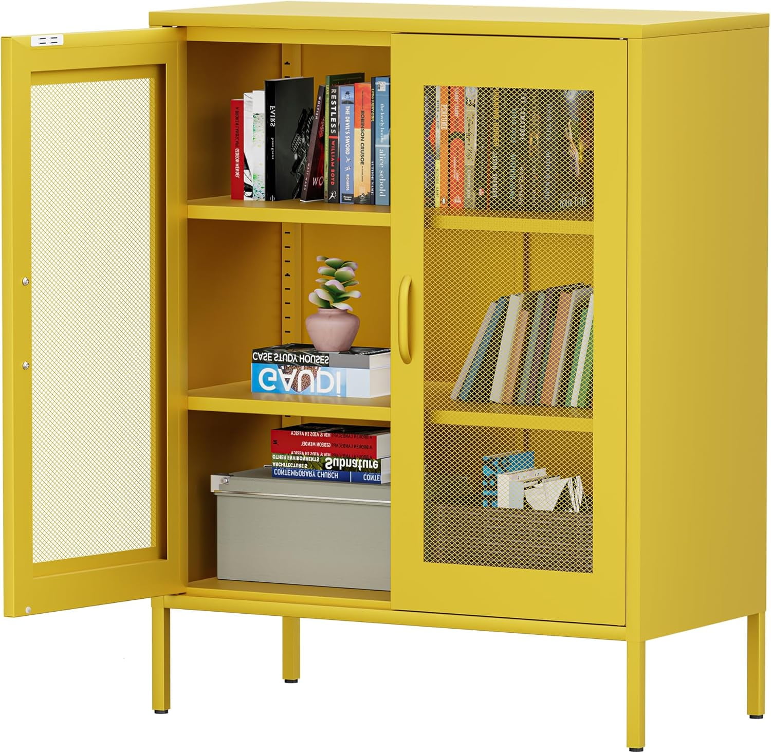 Metal Storage Cabinet,Metal Locker Storage Cabinet with 2 Mesh Doors ...