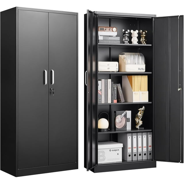 Metal Storage Cabinet with Shelves and Doors, Kitchen Pantry Cabinet ...