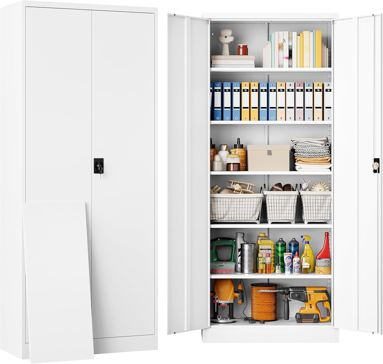 Metal Storage Cabinet with Shelves, Tall Garage Storage Cabinet with ...