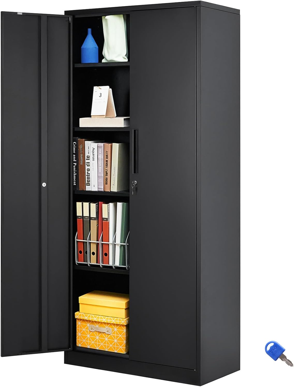Metal Storage Cabinet, Steel Locking Storage Cabinet with 2 Magnetic ...