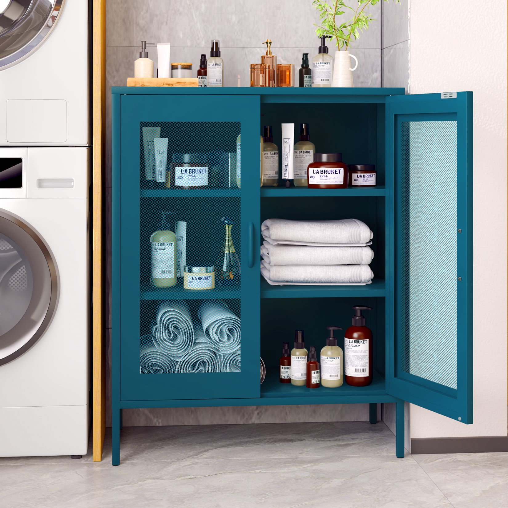 Metal Storage Cabinet with Strong Magnetic Lock and Mesh Doors, Steel ...