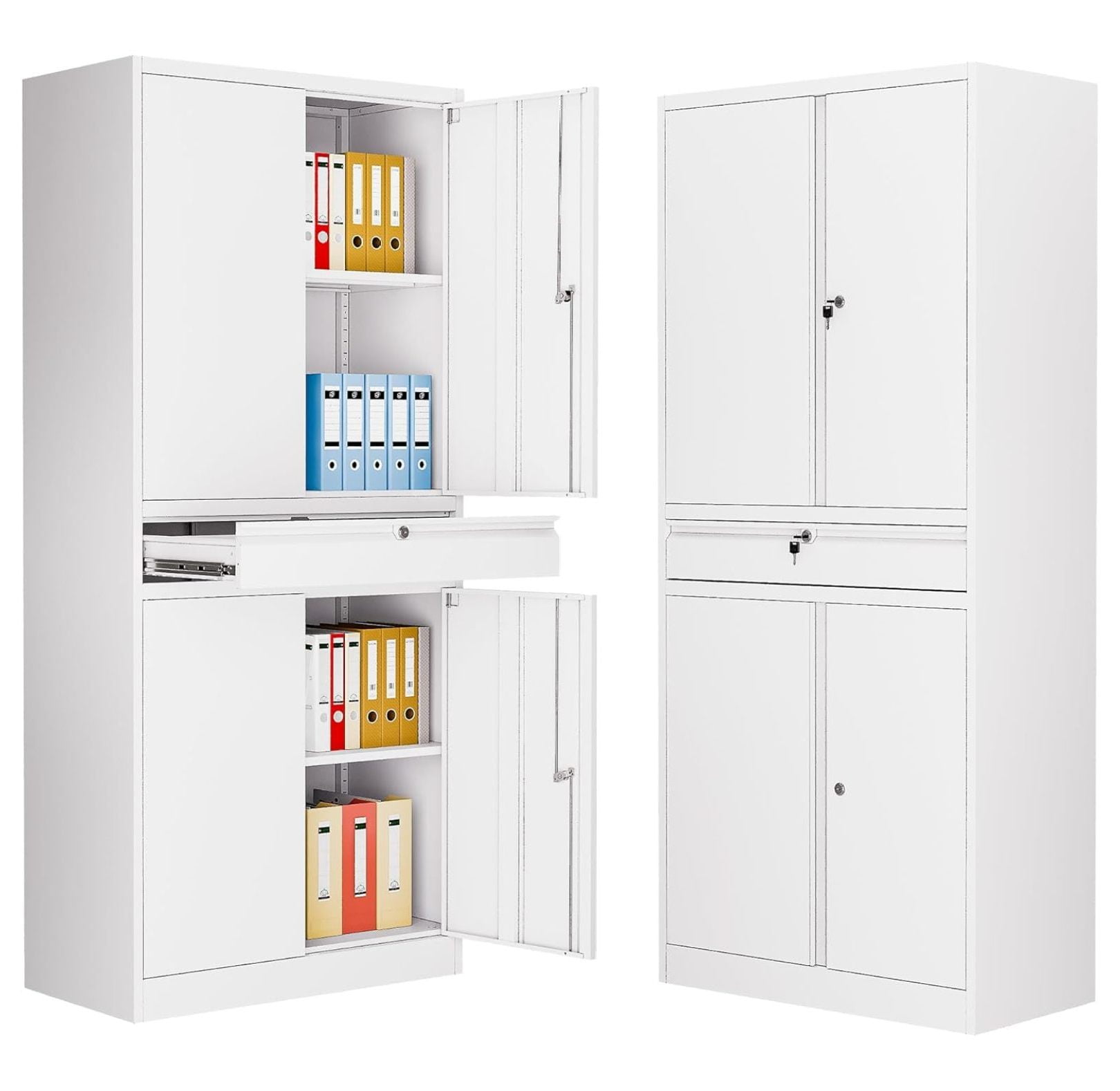 Metal Storage Cabinet, Tall File Cabinet with 2 Adjustable Shelves and ...