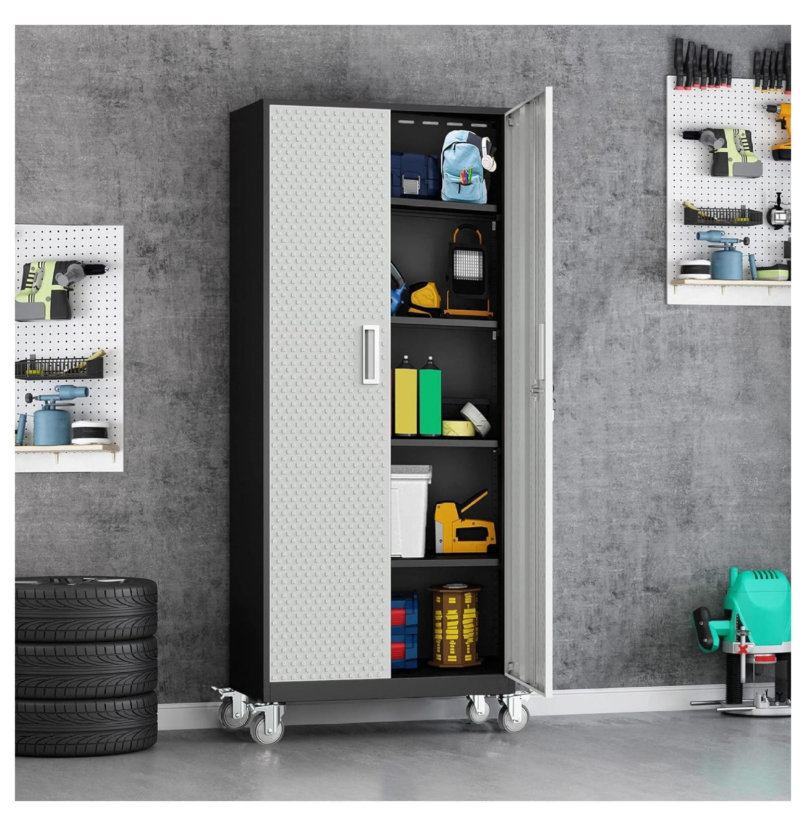 Metal Storage Cabinet Tool Storage Cabinet, Pantry Cabinets with Wheels ...