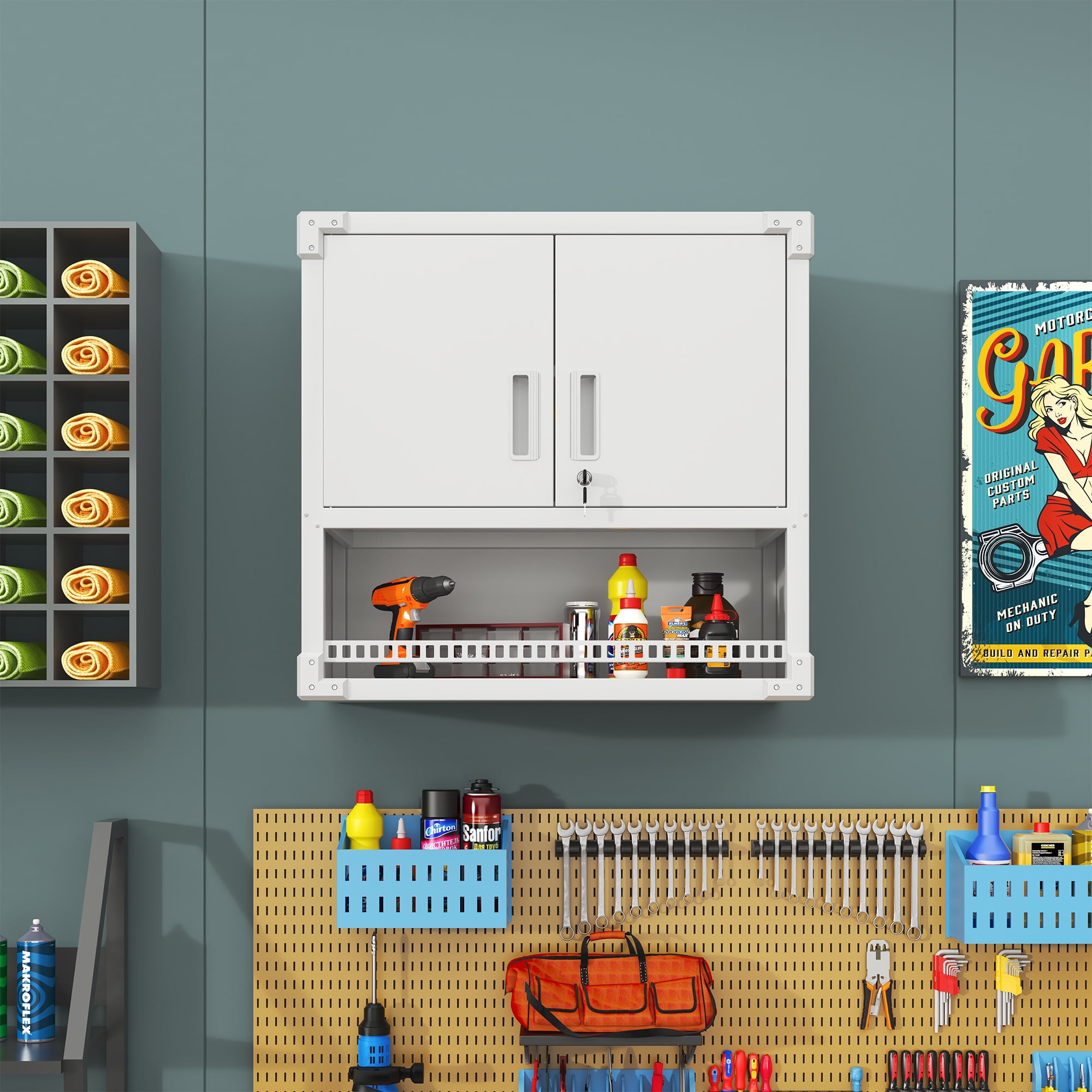 Metal Storage Cabinet, Wall-Mounted Hanging Storage Cabinet with ...