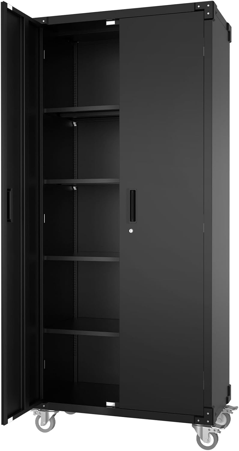 Metal Storage Cabinet with Wheels 72" H- Steel Garage Organization with ...