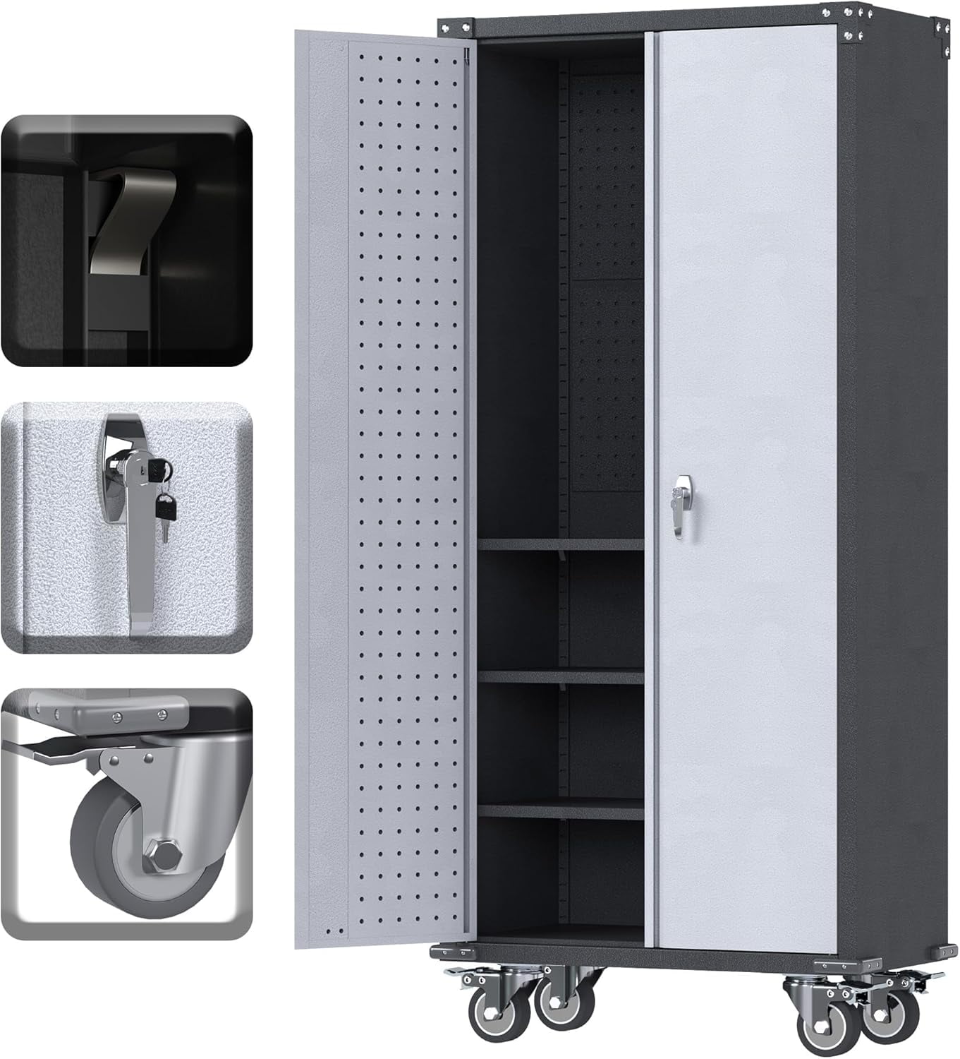 Metal Storage Cabinet with Wheels 73" H Garage Storage Cabinet with 4 ...