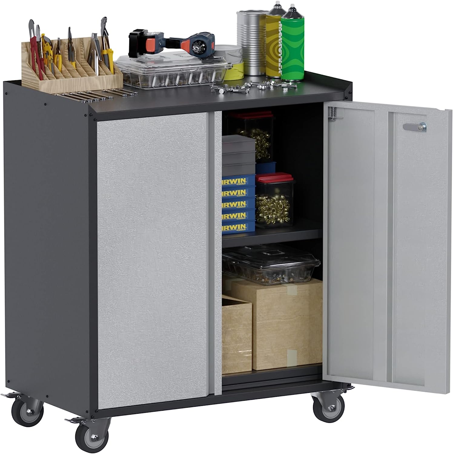 Metal Storage Cabinet with Wheels 73" H Garage Storage Cabinet with 4 ...