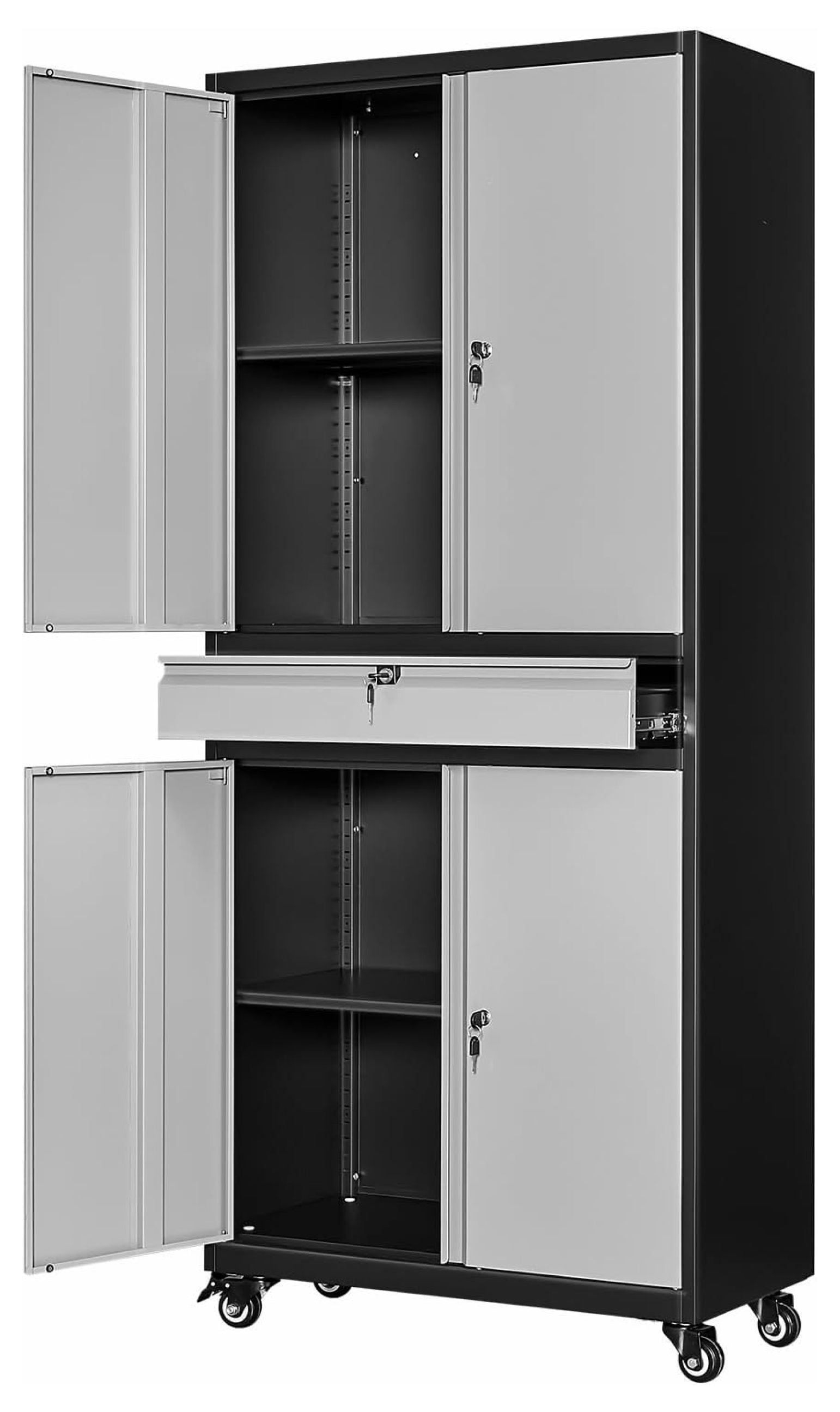 Metal Storage Cabinet with Wheels, 73" Tall Garage Rolling Storage ...