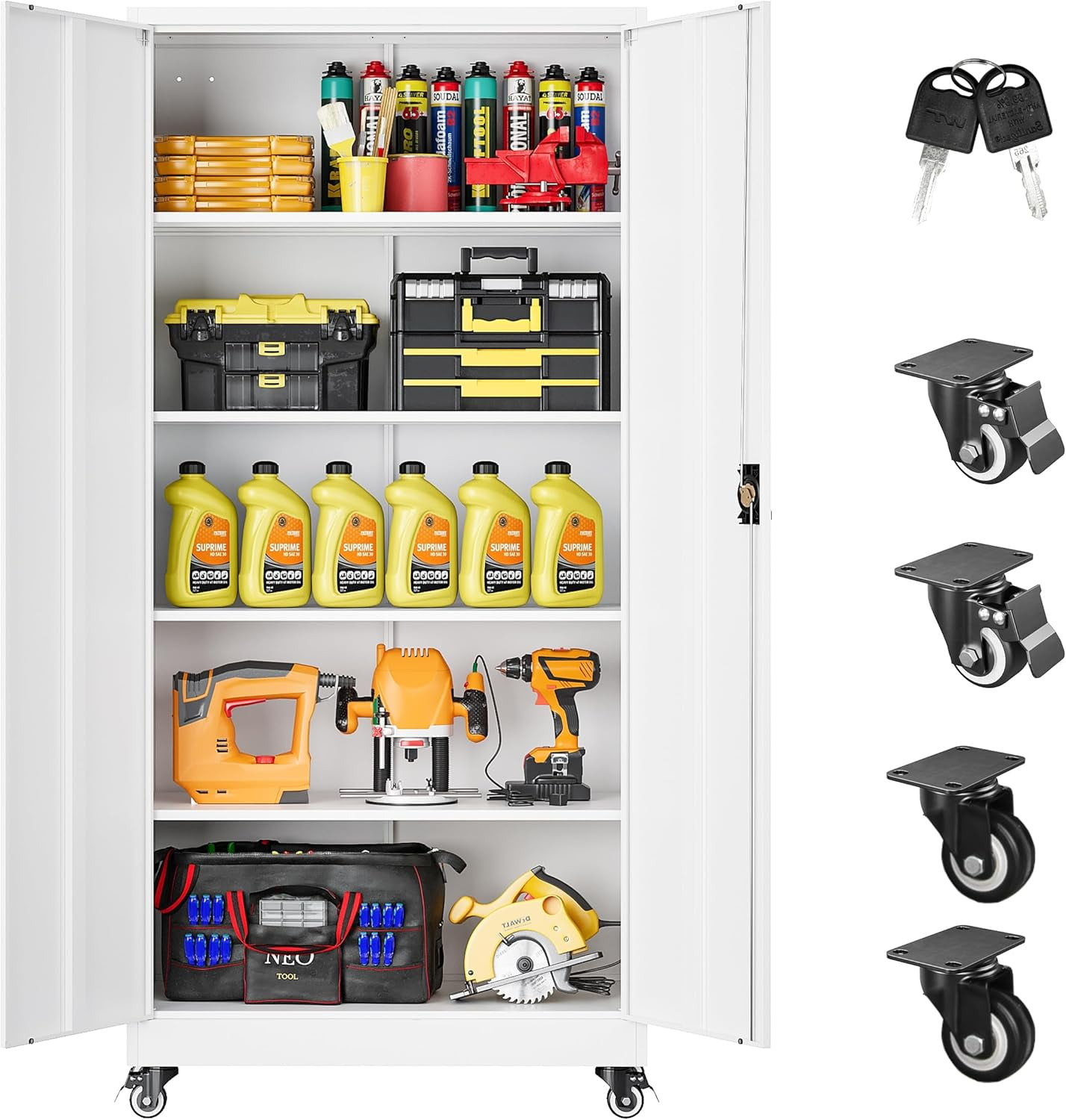 Metal Storage Cabinet with Wheels,75 inch Rolling Garage Storage ...