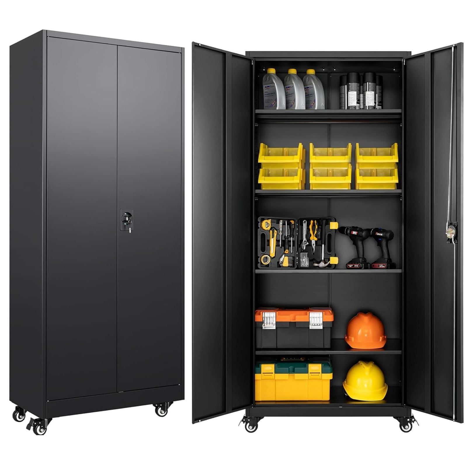Metal Storage Cabinet with Wheels,75 inch Tall Rolling Garage Storage ...