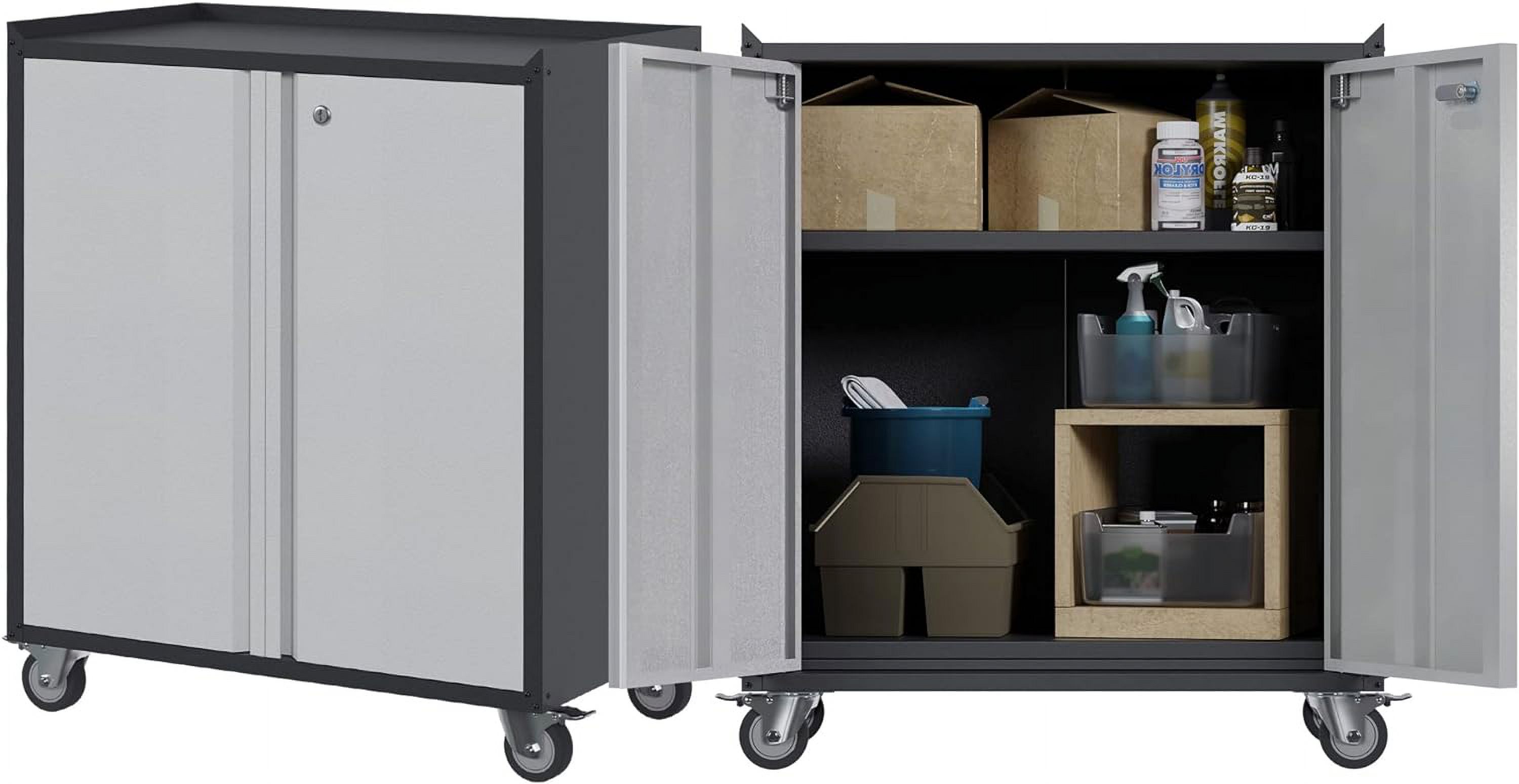 Metal Storage Cabinet with Wheels Black Rolling Tool Cabinet with ...