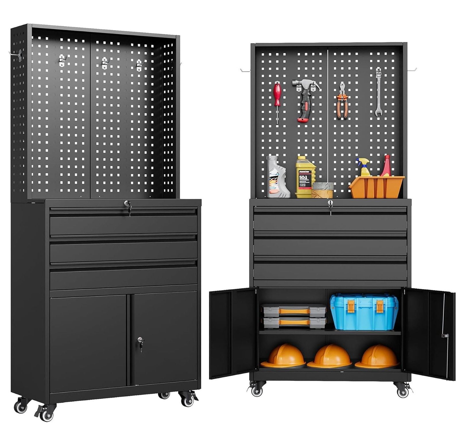 Metal Storage Cabinet with Wheels and Drawers,Rolling Garage Storage ...