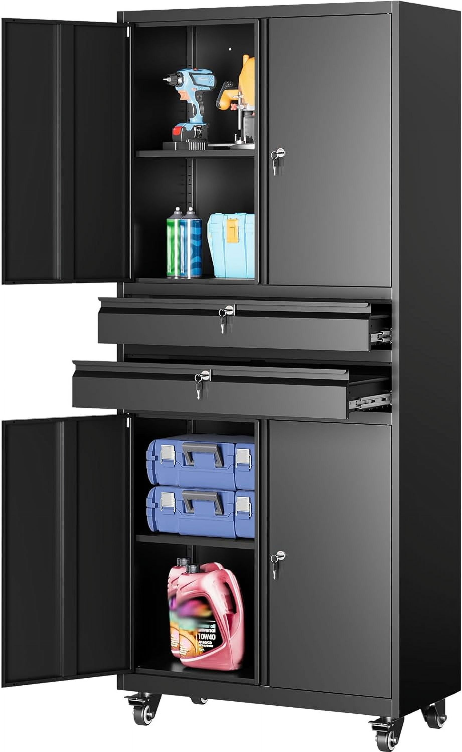 Metal Storage Cabinet with Wheels and Drawers,Rolling Garage Storage ...