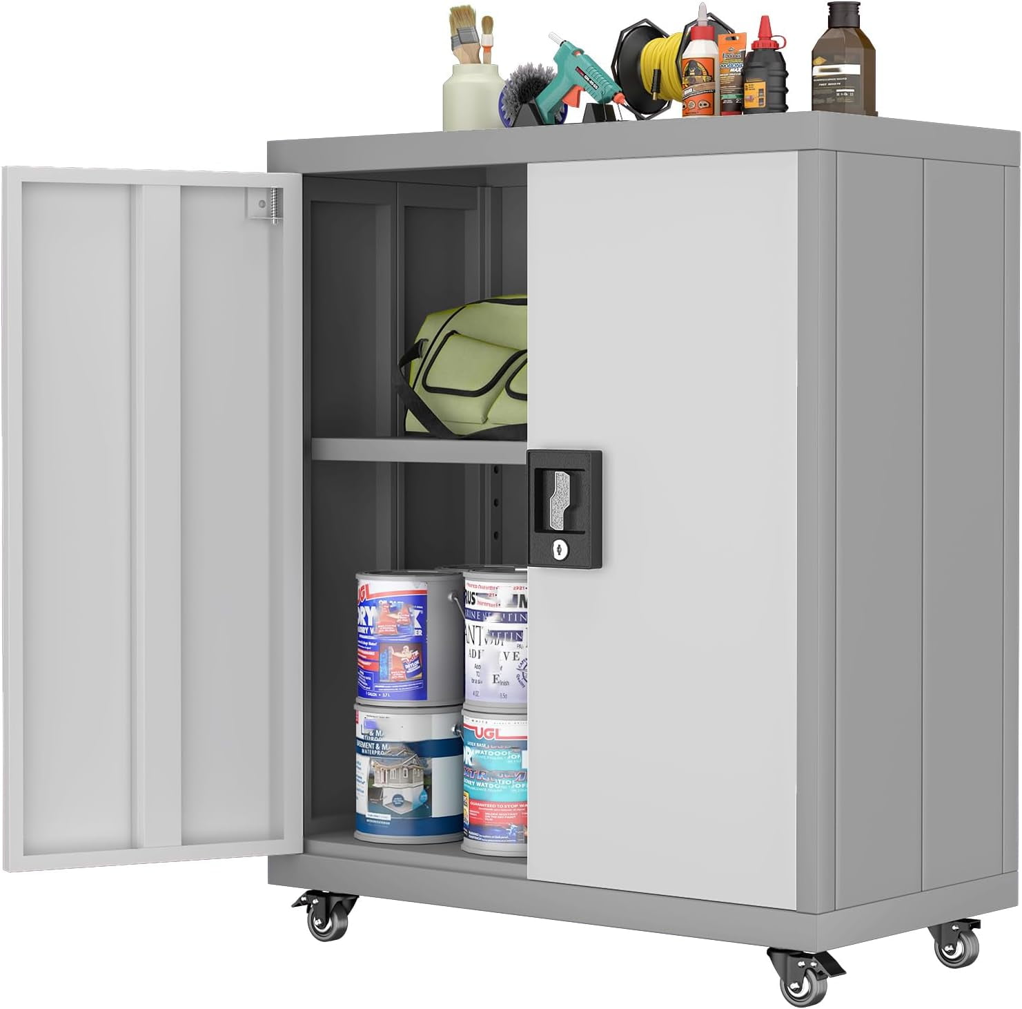 Metal Storage Cabinet with Wheels Garage Rolling Tool Cabinet with ...