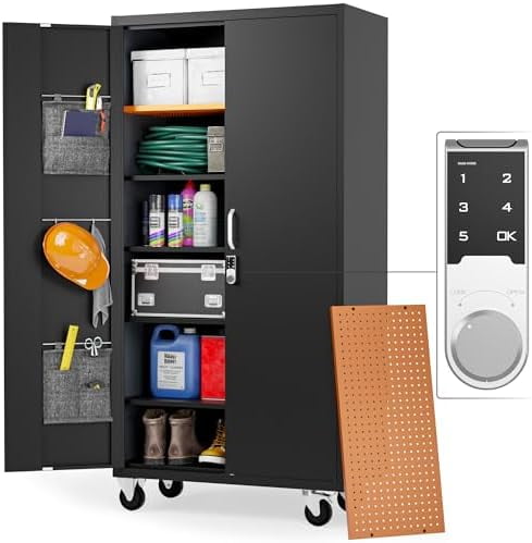 Metal Storage Cabinet with Wheels & Lock, Rolling Garage Storage ...
